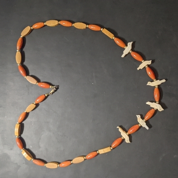 Vintage | Jewelry | Vintage Brown Wooden Beads And Cream Carved Shell ...